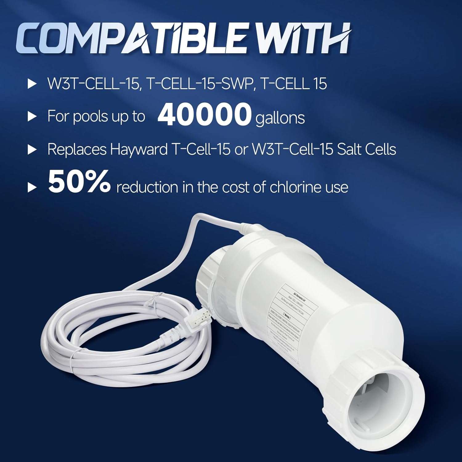 Salt Water Pool Chlorinator System, Salt Cell up to 40,000 Gallons