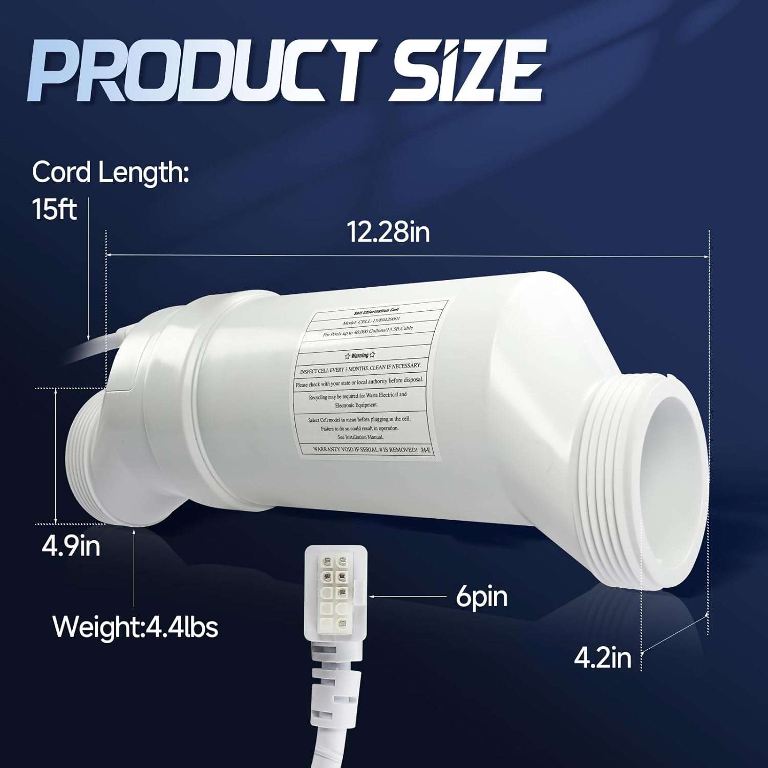 Salt Water Pool Chlorinator System, Salt Cell up to 40,000 Gallons