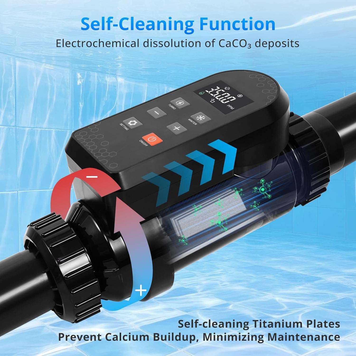 Salt Cell for Pool, Self-Cleaning Chlorinator with Titanium Plates